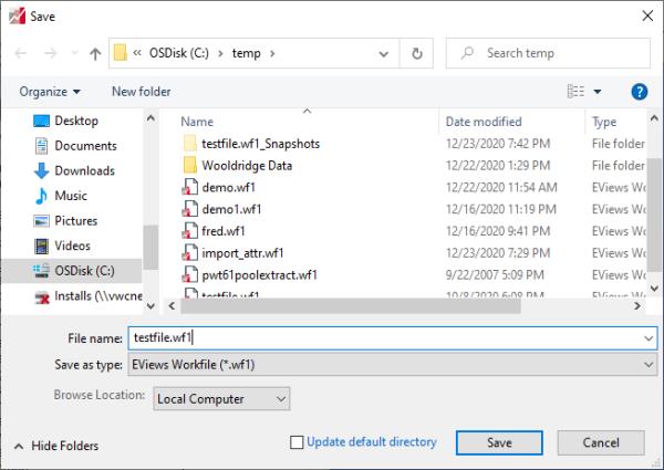 EViews Help: Saving a Workfile