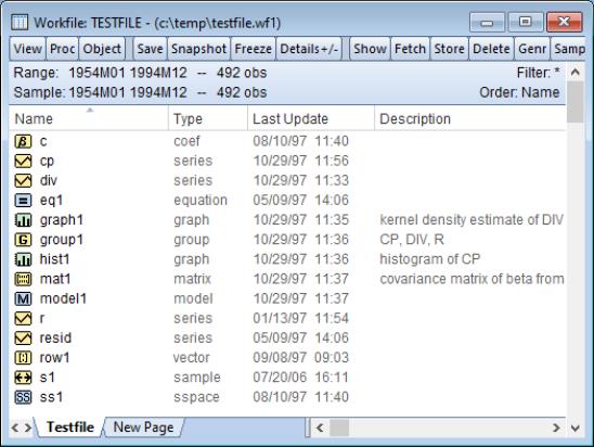 EViews Help: The Workfile Window
